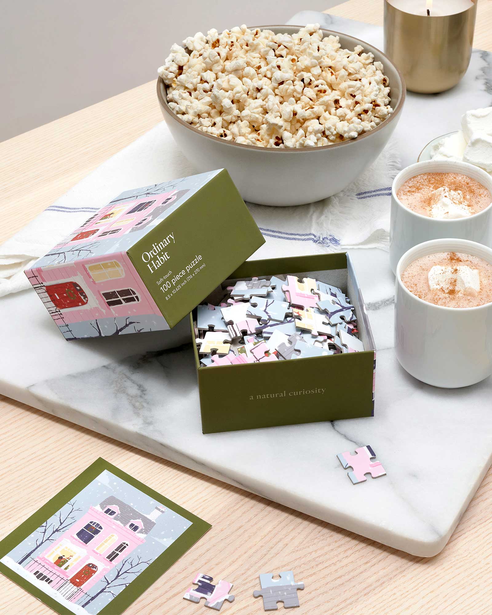 Ordinary Habit 100 Piece Puzzle - Christmas Pink House by Maja Tomljanovic